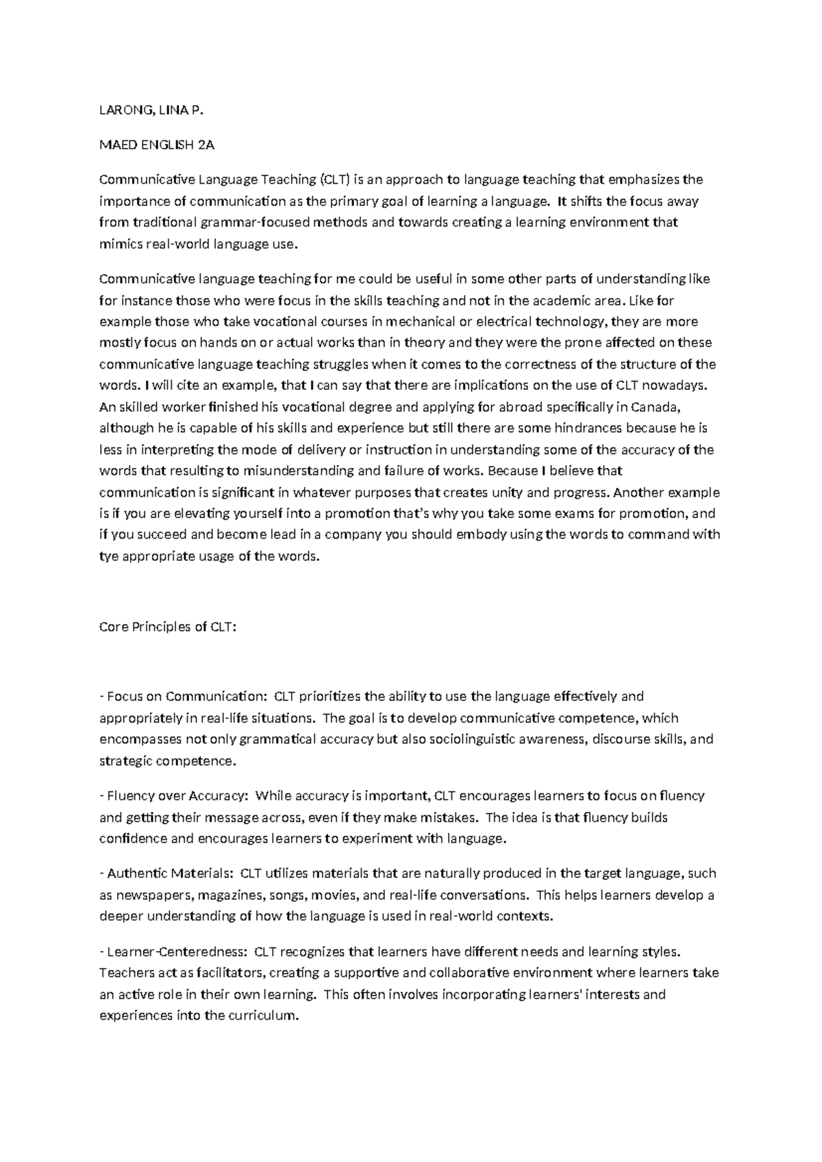 Morpho essay notes for MAED English 2A: Communicative language teaching ...