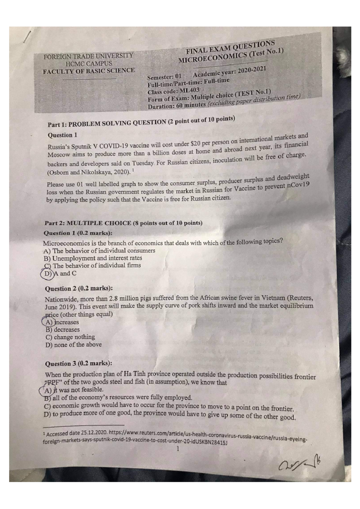 FINAL EXAM QUESTIONS FOR ML403 MICROECONOMICS - HCMC CAMPUS - Studocu