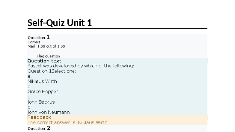 CS 4402 - Comparative Programming Languages (Quizzes) - Self-Quiz Unit ...