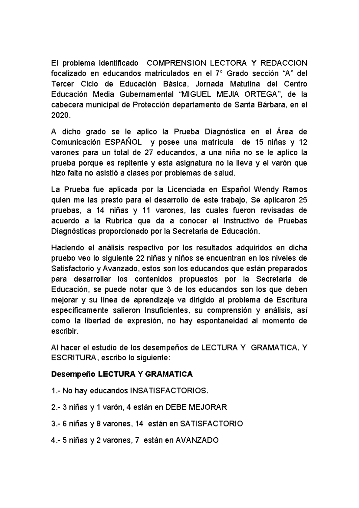 Análisis de Pruebas Diagnósticas en Comprensión Lectora y Escritura ...