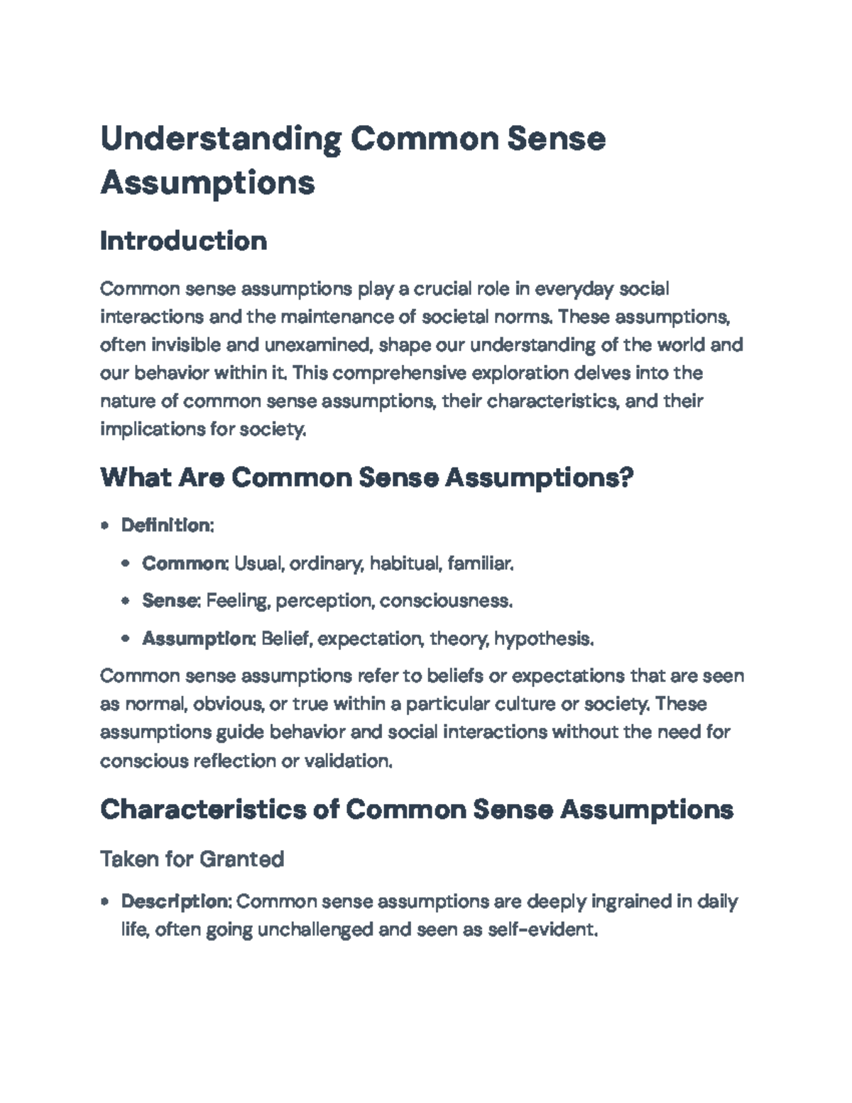Exploring the Significance of Common Sense Assumptions in Society ...
