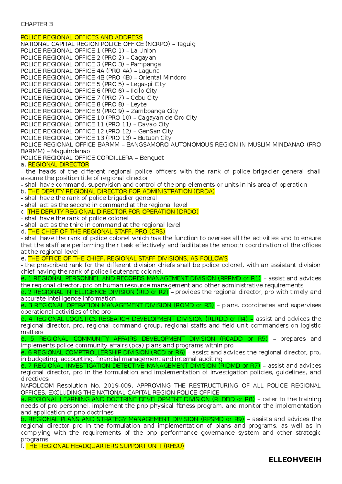 LEA- Chapter 3: Overview of Police Regional Offices and Structure - Studocu