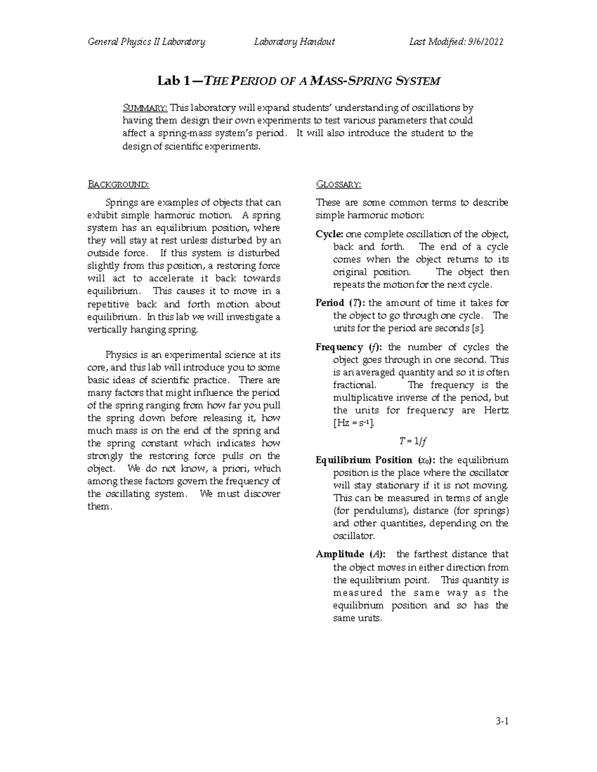 Lab 1 - Investigating Mass and Amplitude Effects on Spring Period (Gen ...