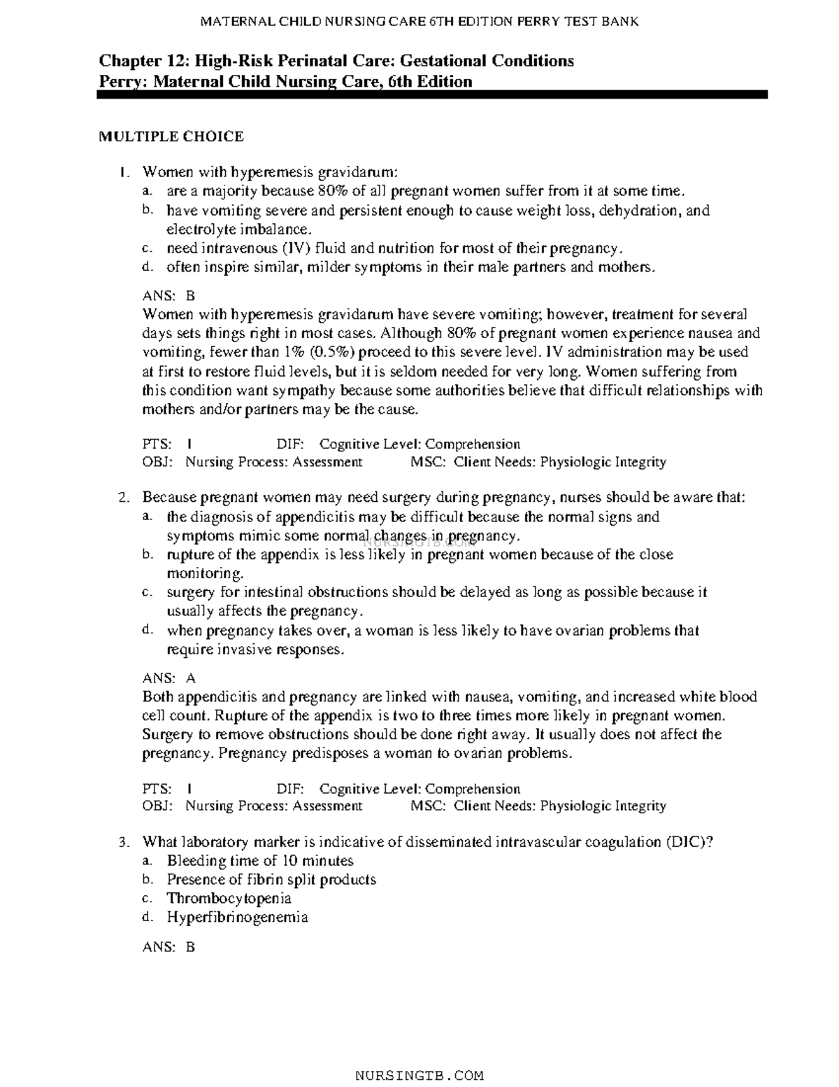 C12 - Perry 6th Edition Practice MCQs on High-Risk Perinatal Care - Studocu