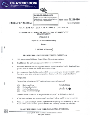 CSEC POB Paper 1 2021 - Past Paper Questions and Instructions - Studocu