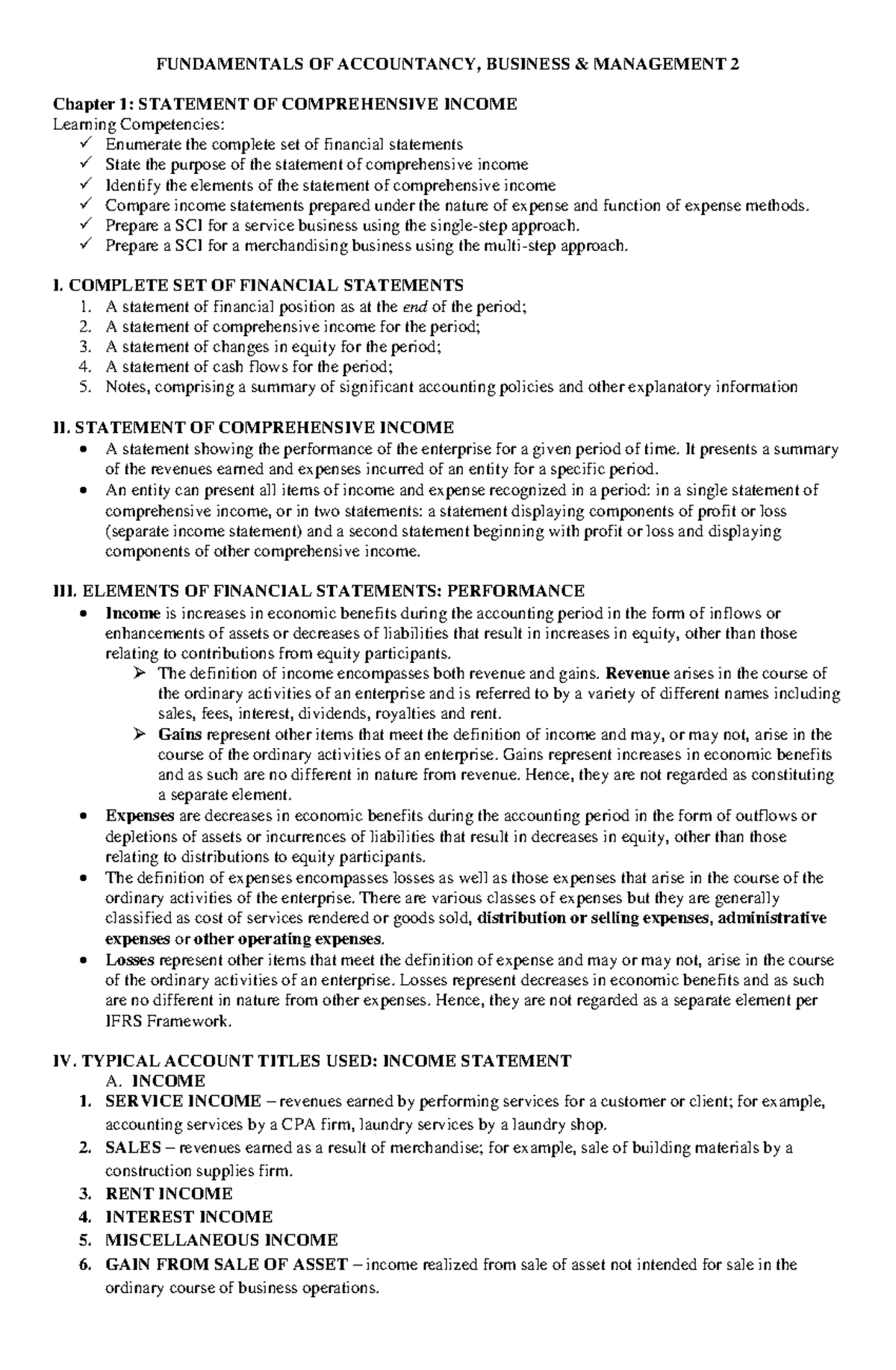 Chapter 1: Comprehensive Income Statement Overview (Fundamentals of ...