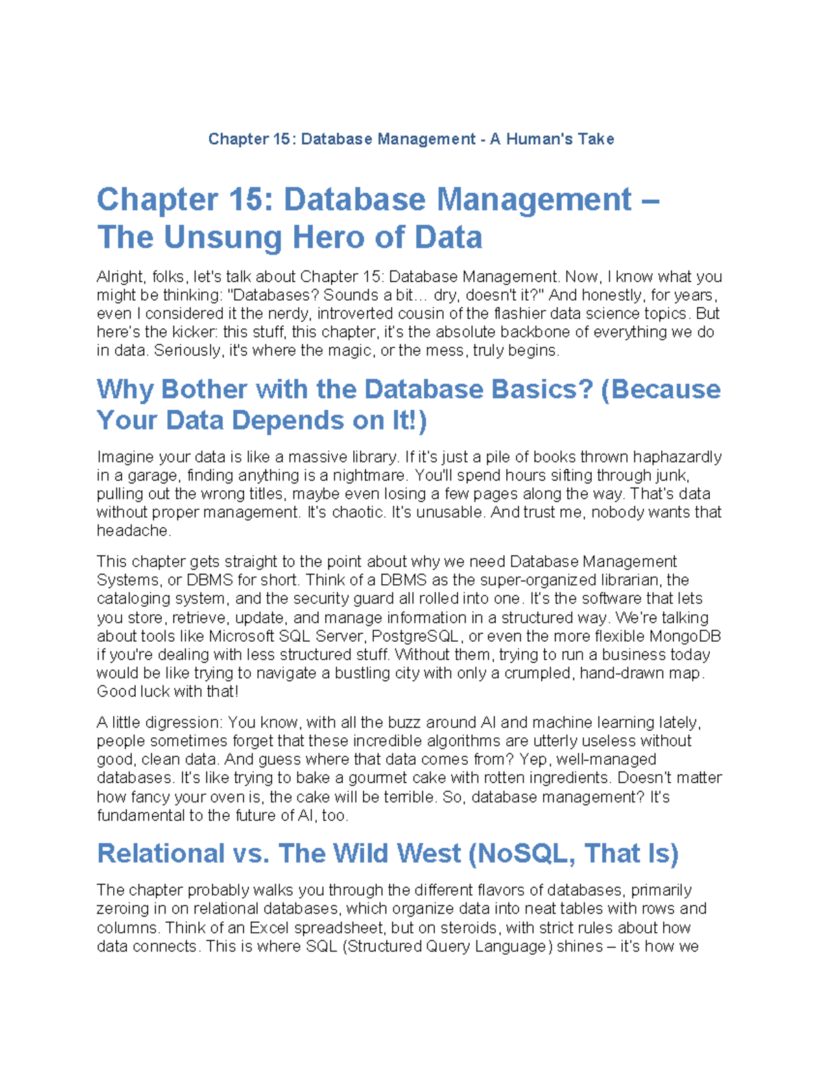 Chapter 15: Database Management Insights - DBM 101 Review - Studocu