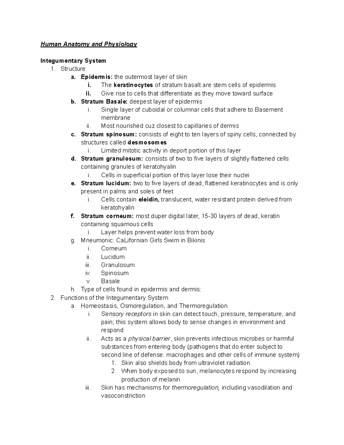 Anatomy Physiology Notes Integumentary Human Anatomy And