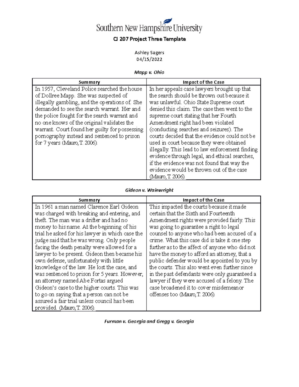 CJ 207 Project Three - Analysis of Landmark Supreme Court Cases - Studocu