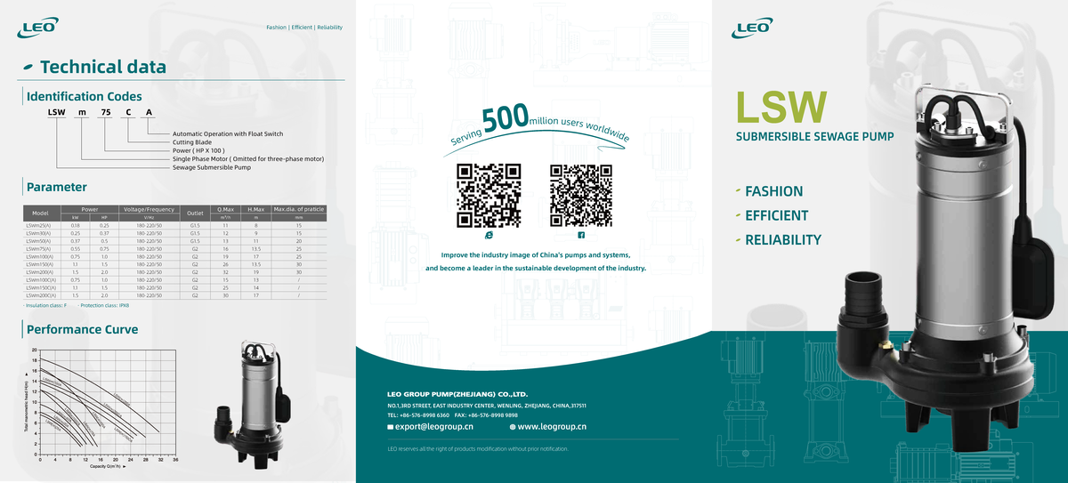 Technical Data for LSW Submersible Sewage Pump Models - Studocu