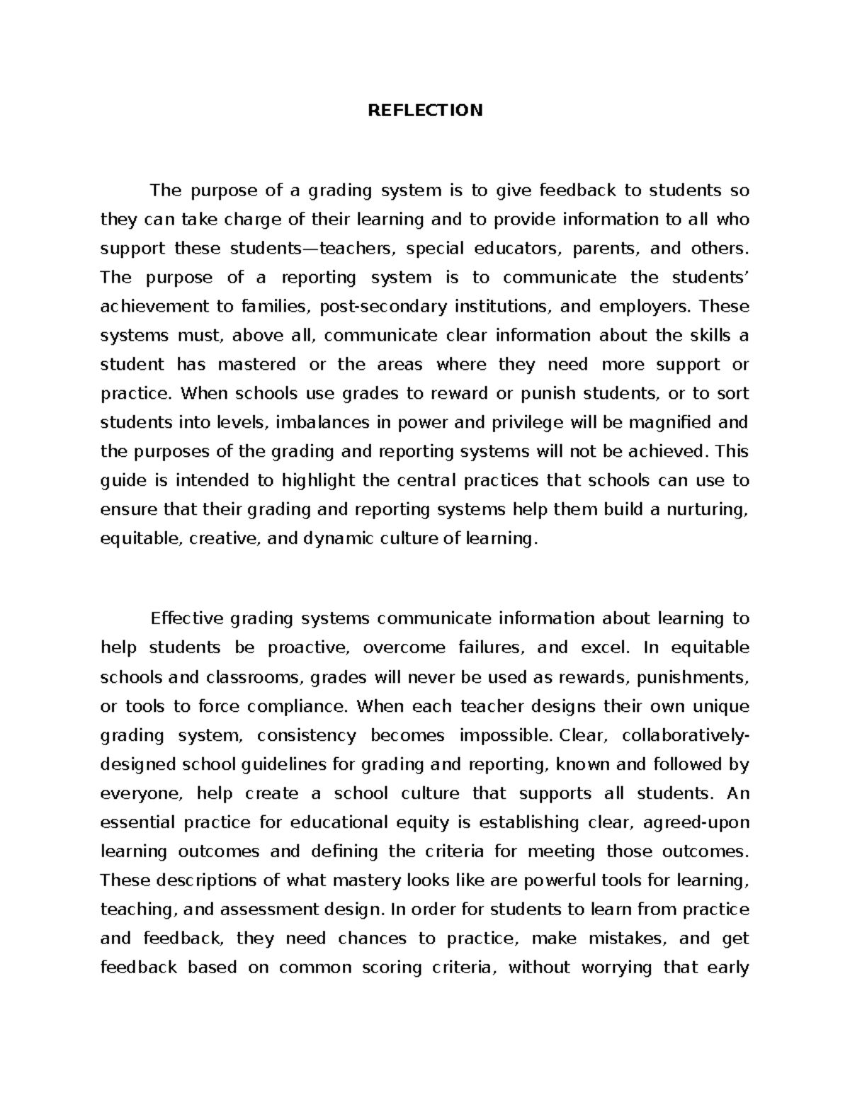 Grading Reflection Guide for Educators: Grade 8 Insights - Studocu