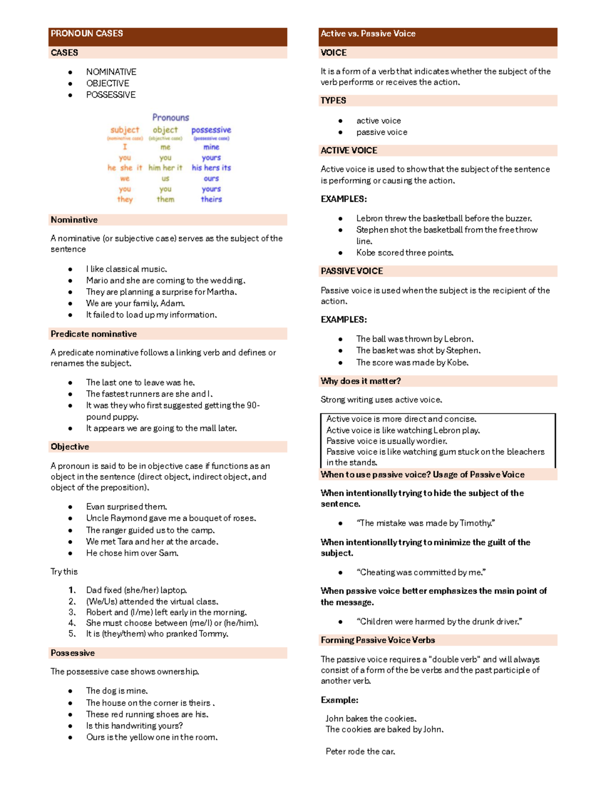 ENG Finals - English - PRONOUN CASES CASES • NOMINATIVE • OBJECTIVE ...
