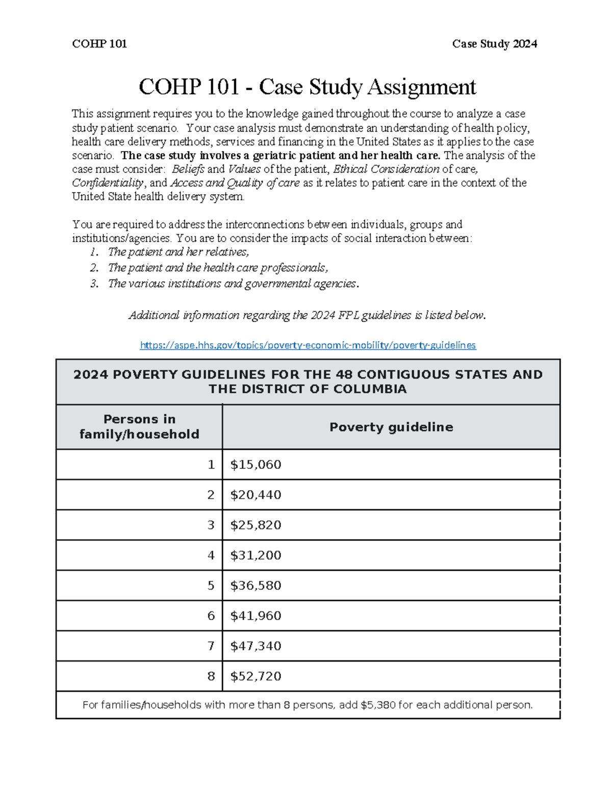 COHP 101 Case Study Assignment 1: Analyzing Geriatric Patient Care - Studocu