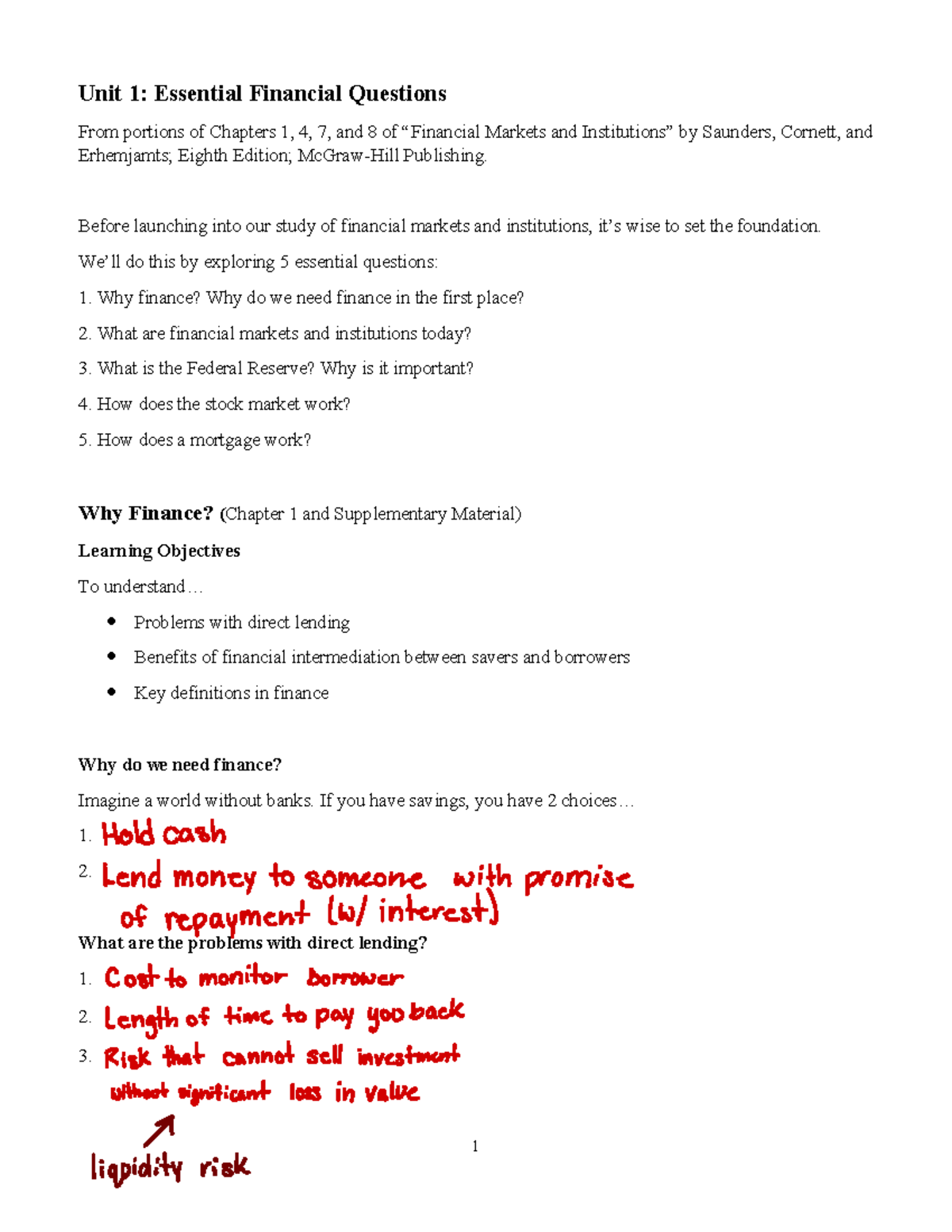 Unit 1: Essential Financial Questions - Understanding Markets ...