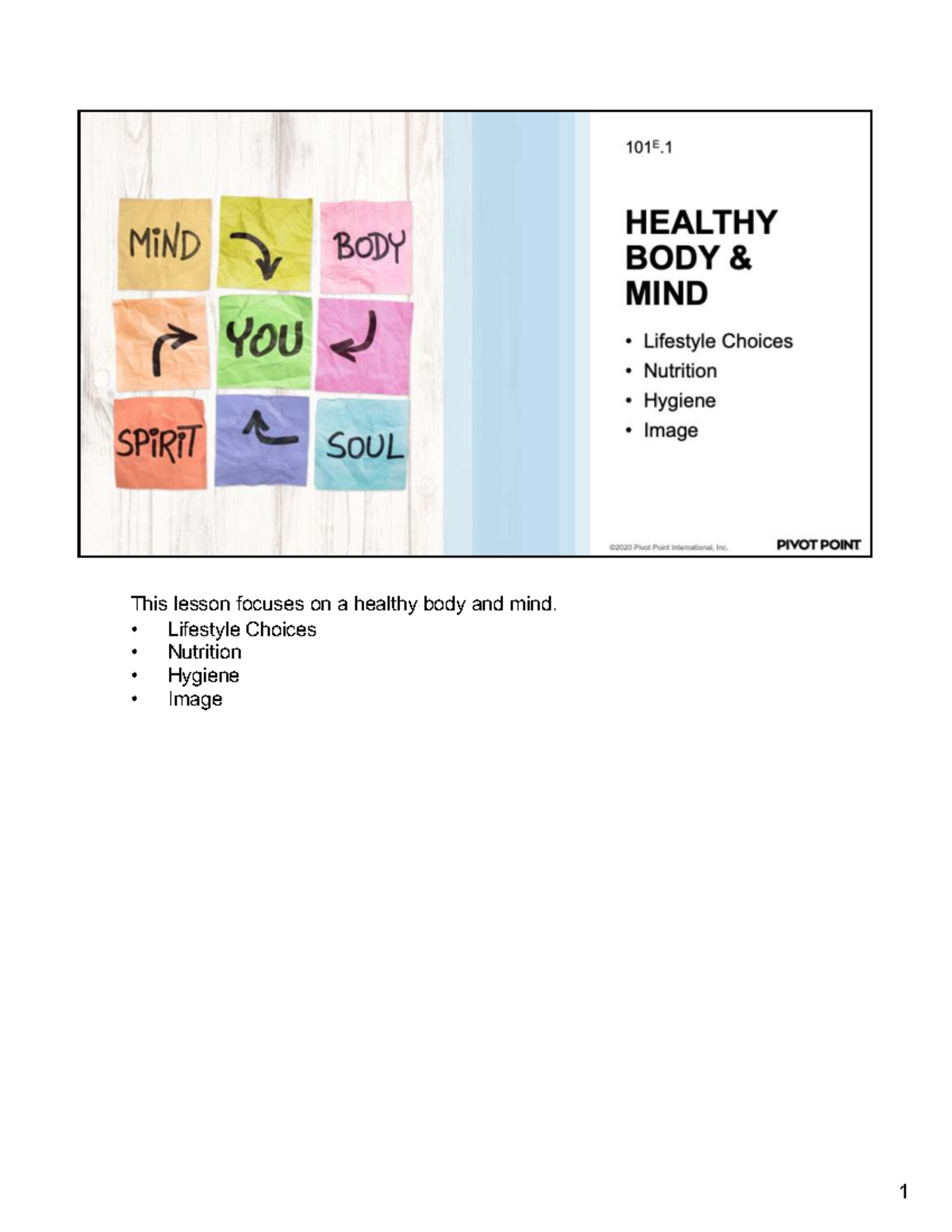 101E 01 lesson notes on maintaining a healthy body and mind - Studocu
