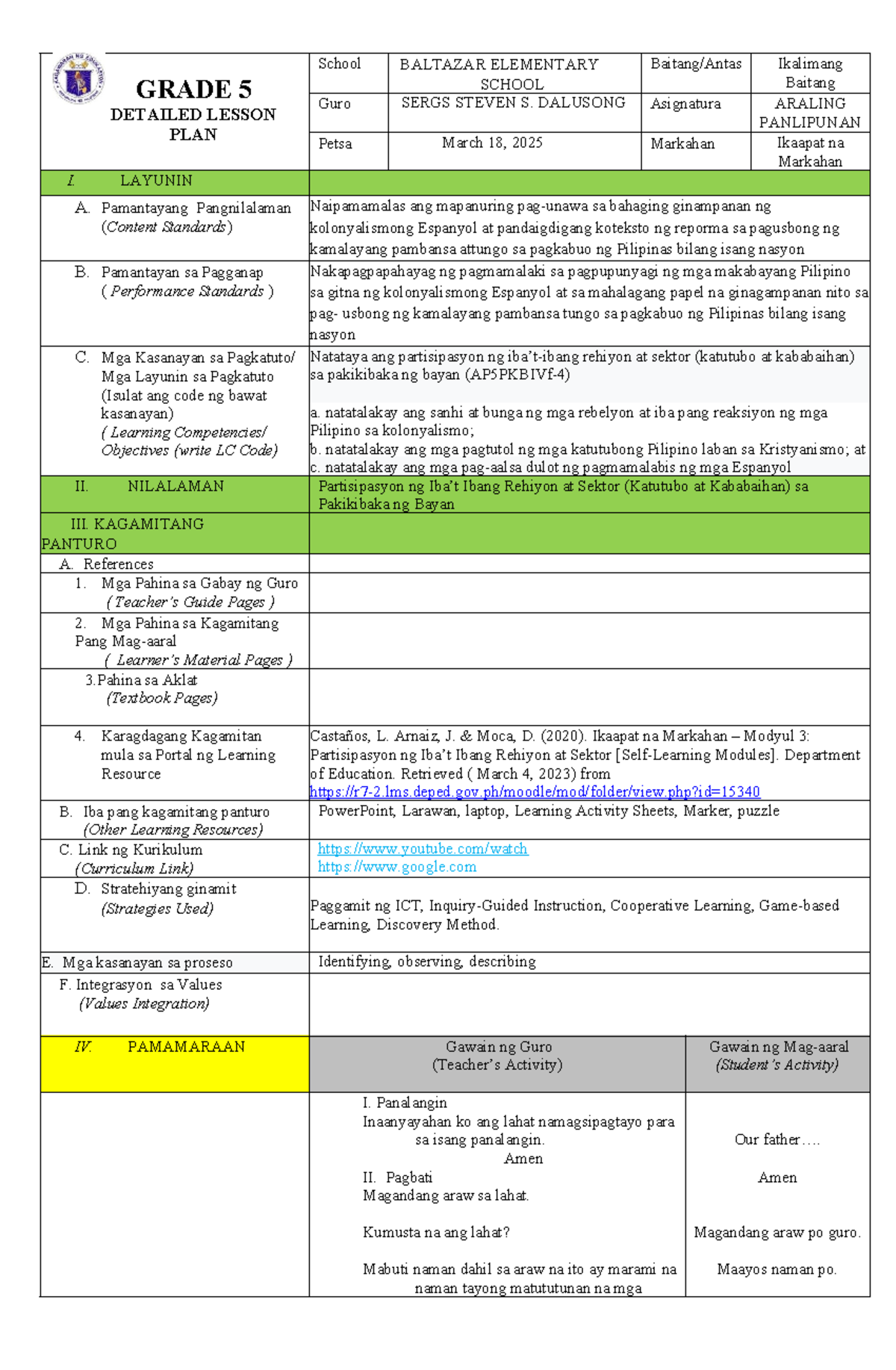 Deped Detailed Lesson Plan Exlearn - Infoupdate.org