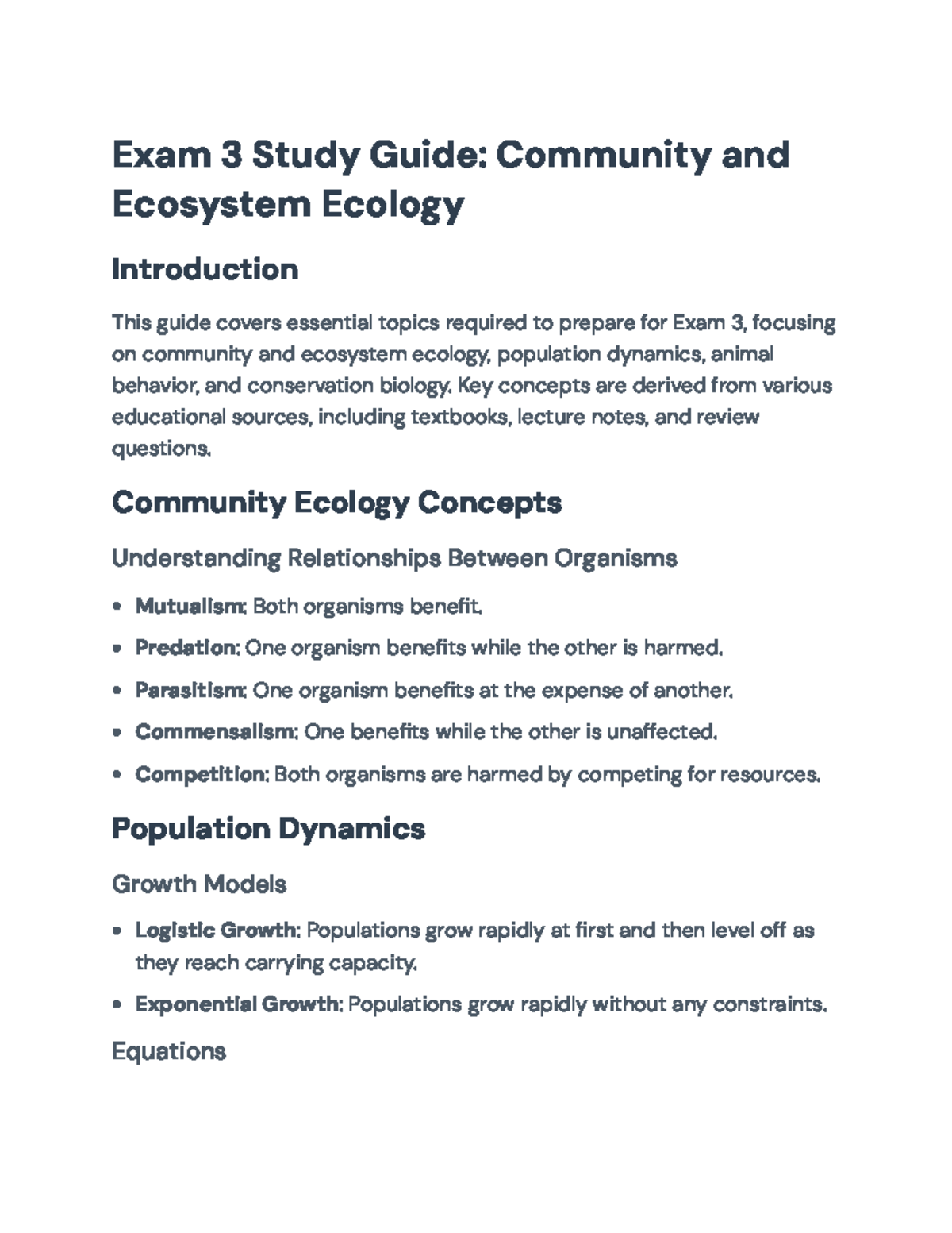 Exam 3 Study Guide: Community & Ecosystem Ecology (Biology 101) - Exam ...