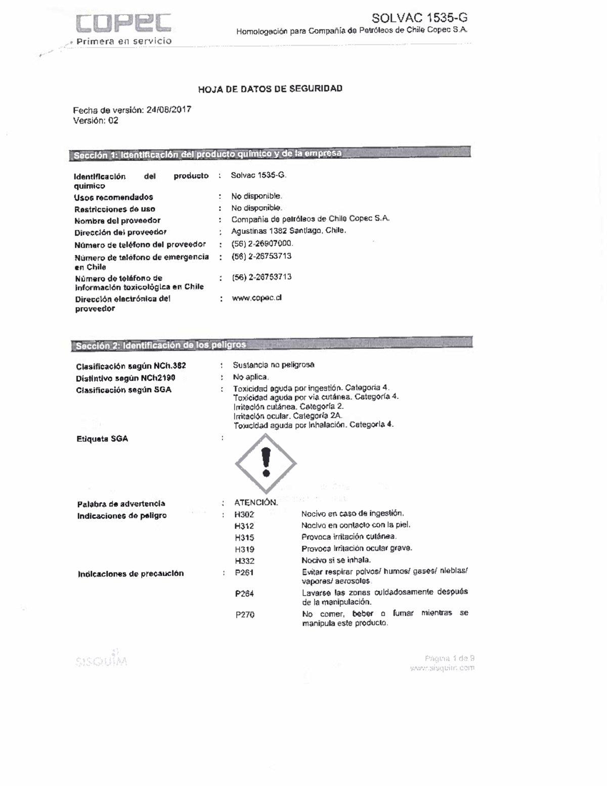 Homologación de Solvac para Compañía de Petróleos de Chile COPEC - Studocu
