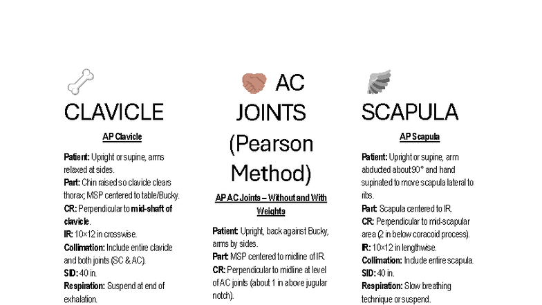 CLAVICLE & SCAPULA Imaging Techniques: AP & Lateral Views - Studocu