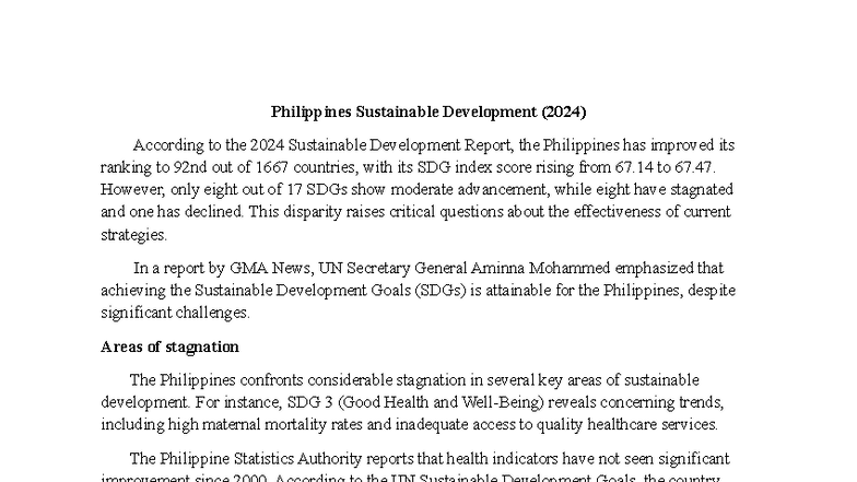 Philippines Sustainable Development Report 2024: Progress & Challenges ...