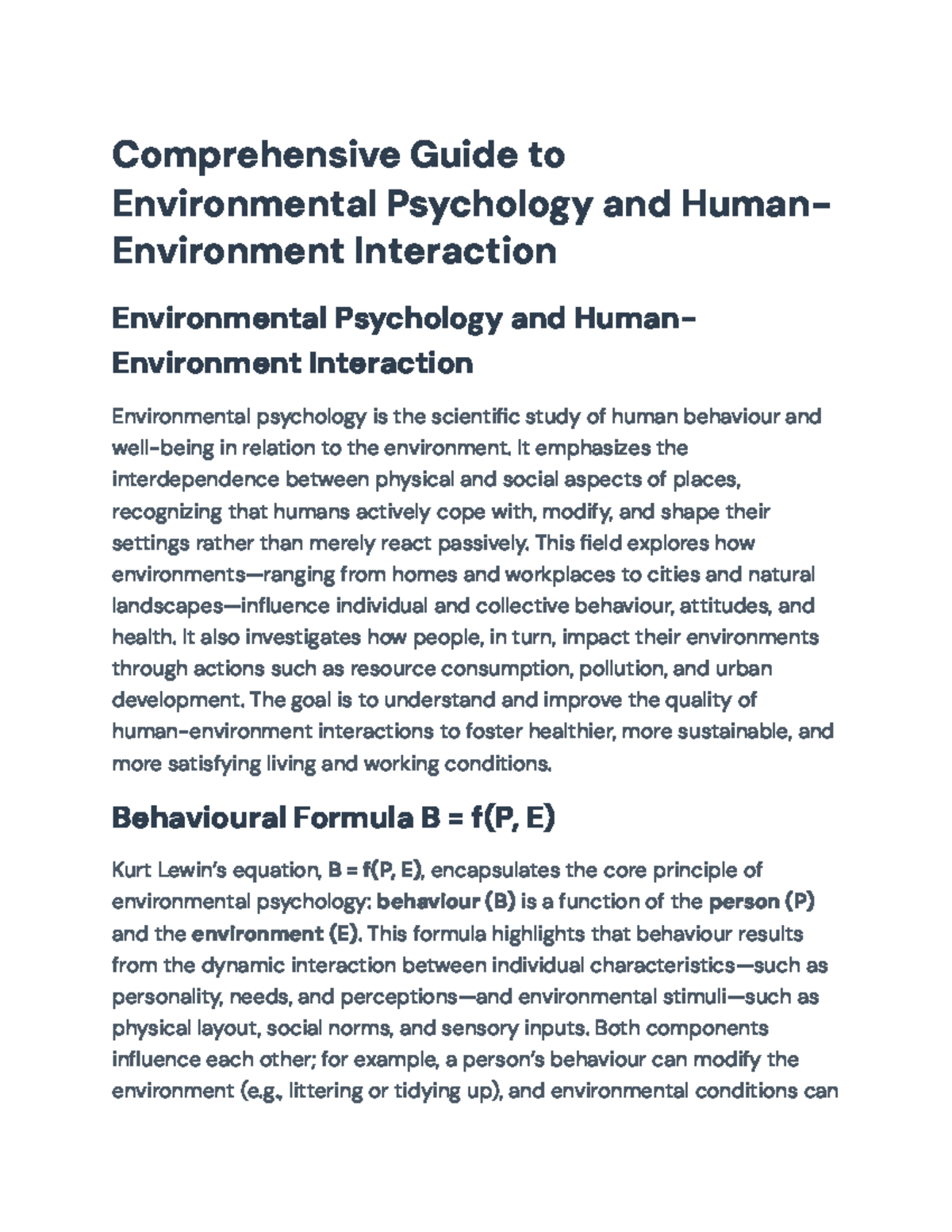 Environmental Psychology: Human-Environment Interaction Insights ...