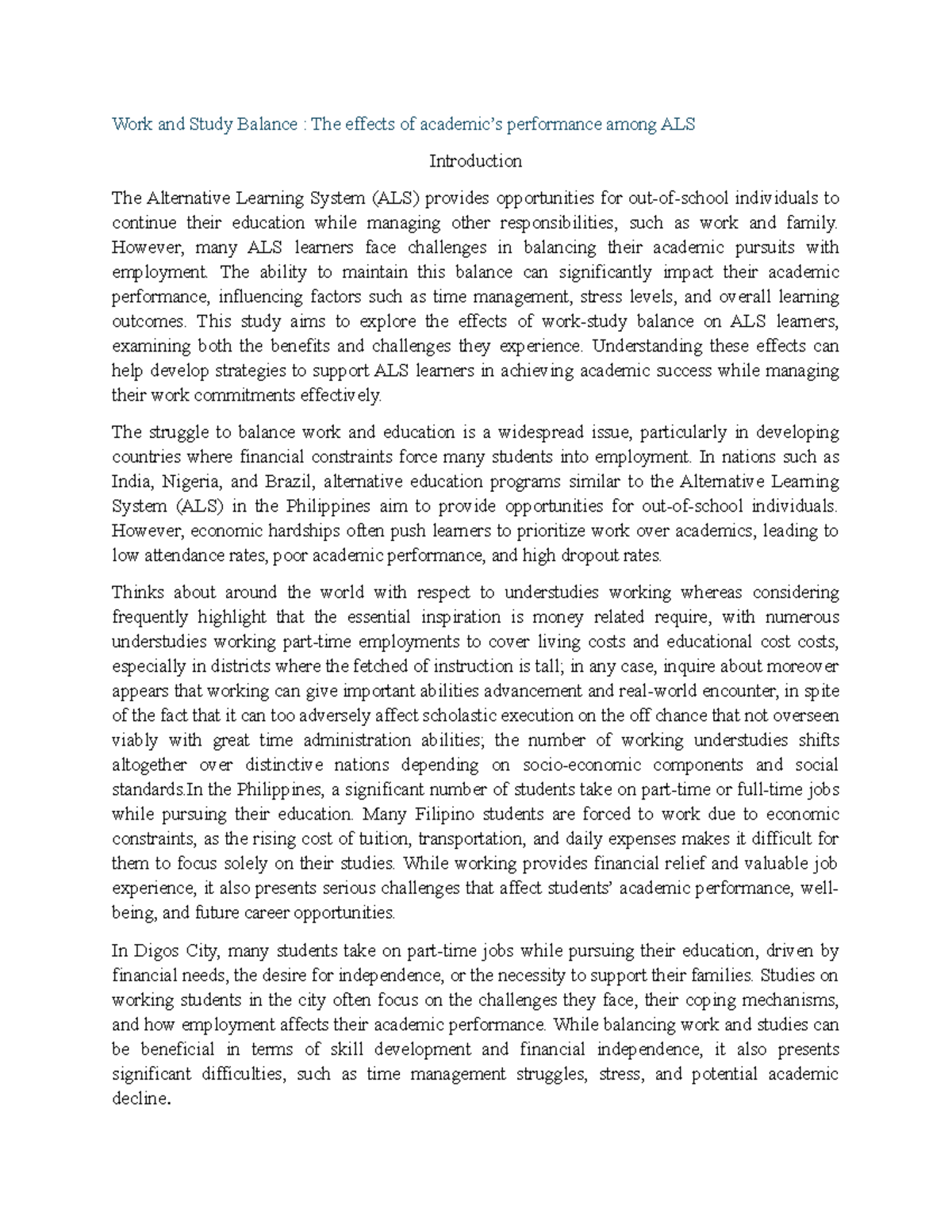 Work and Study Balance - materials for learning agriculture - Work and ...