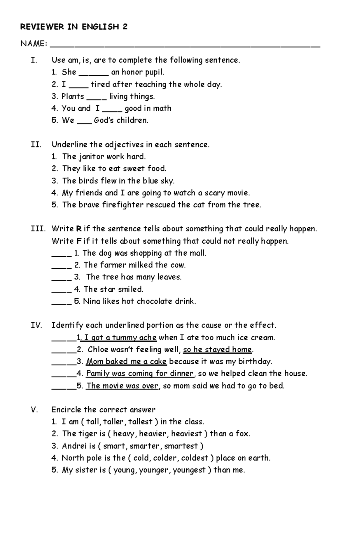 REVIEWER IN ENGLISH 2: GRAMMAR & VOCABULARY EXERCISES - Studocu