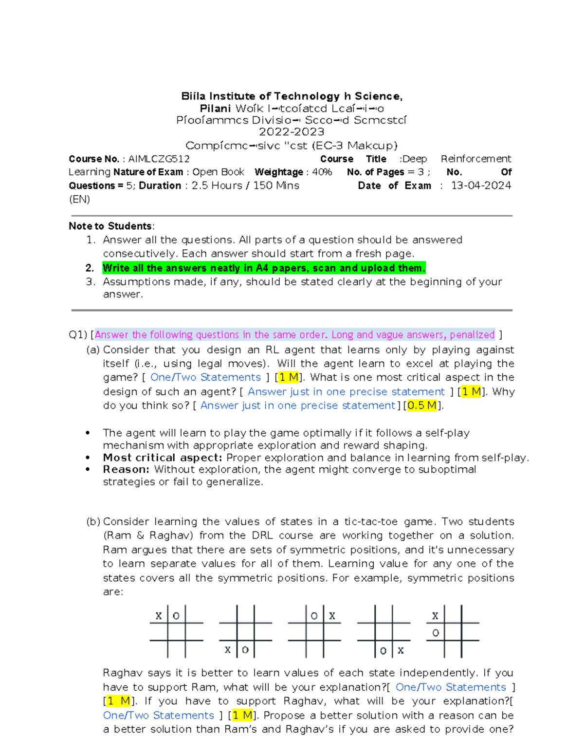 2 DRL Compre Makeup - Question Paper - Biíla Institute of Technology h ...