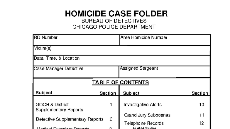 CPD-23 Homicide Case Folder: Bureau of Detectives Overview - Studocu