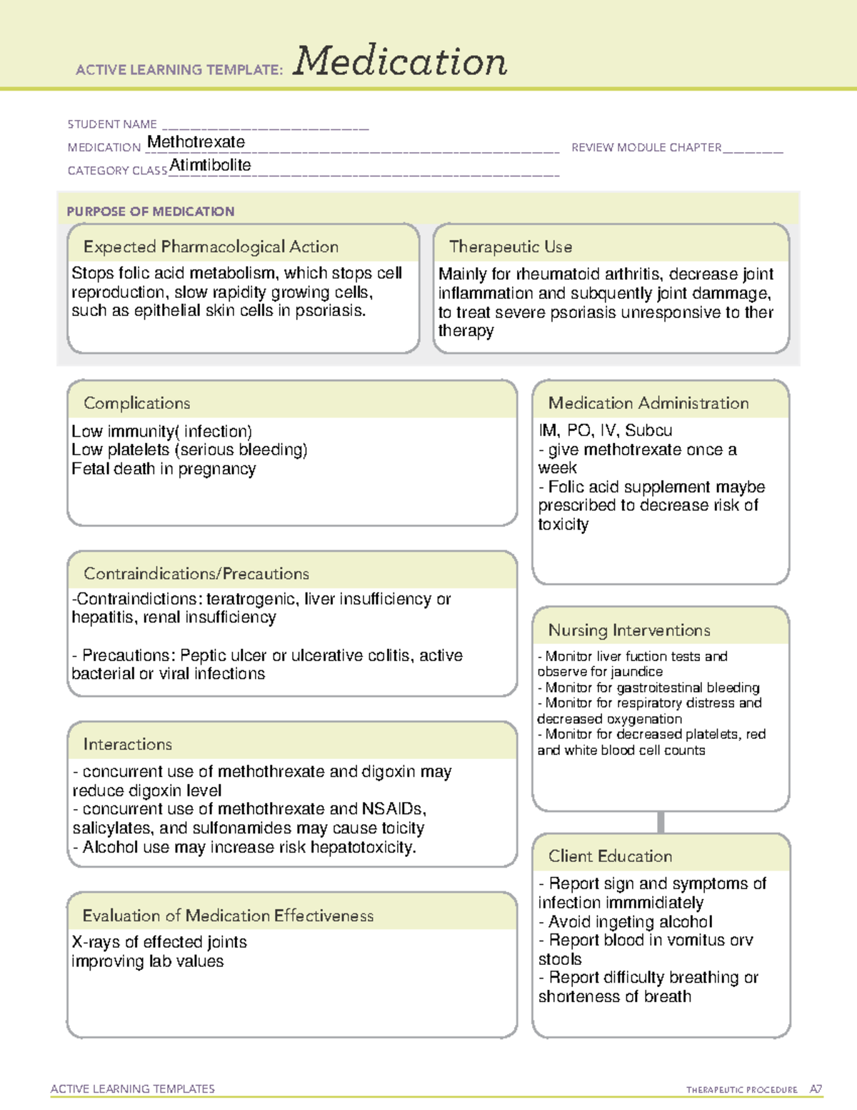 Methotrexate - Drug template done during the semester - ACTIVE LEARNING ...