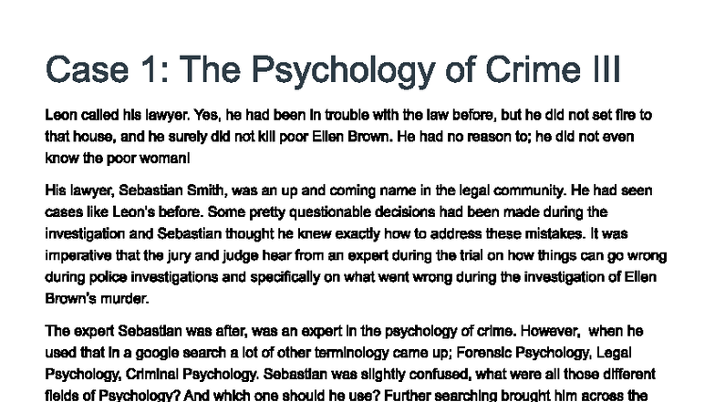 Case Study: The Psychology of Crime (Case 1) - Studocu