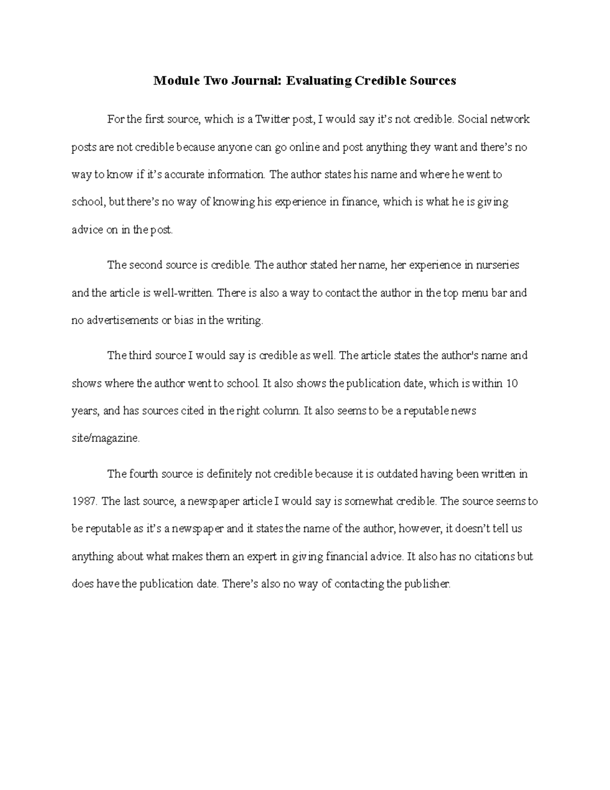 Module 2: Assessing the Credibility of Various Sources - Studocu