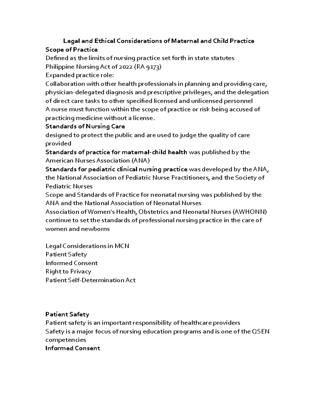 Legal and Ethical Aspects in Maternal and Child Health Practice - Studocu