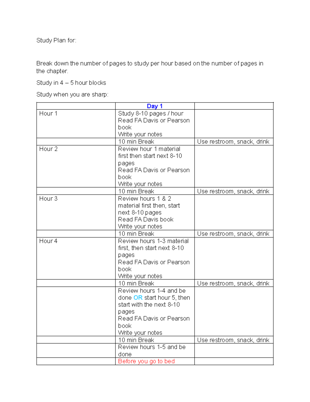 Study Plan for Effective Page Breakdown and Review Strategy - Studocu
