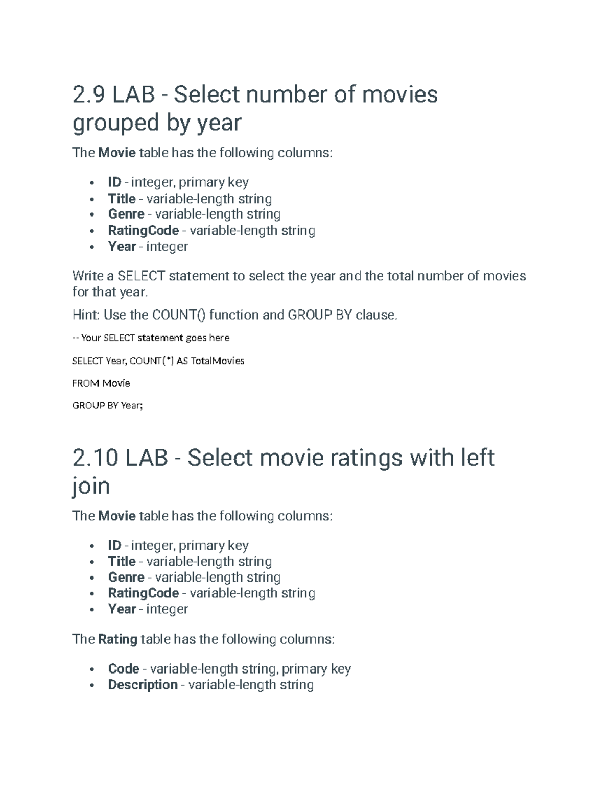 Chapter 2 Labs: SQL Queries for Movies, Employees, and Horse Lessons - Studocu