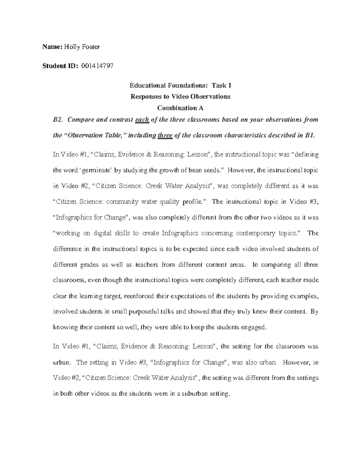 Task 1 Responses WGU Ed Foundations - D097 - Studocu