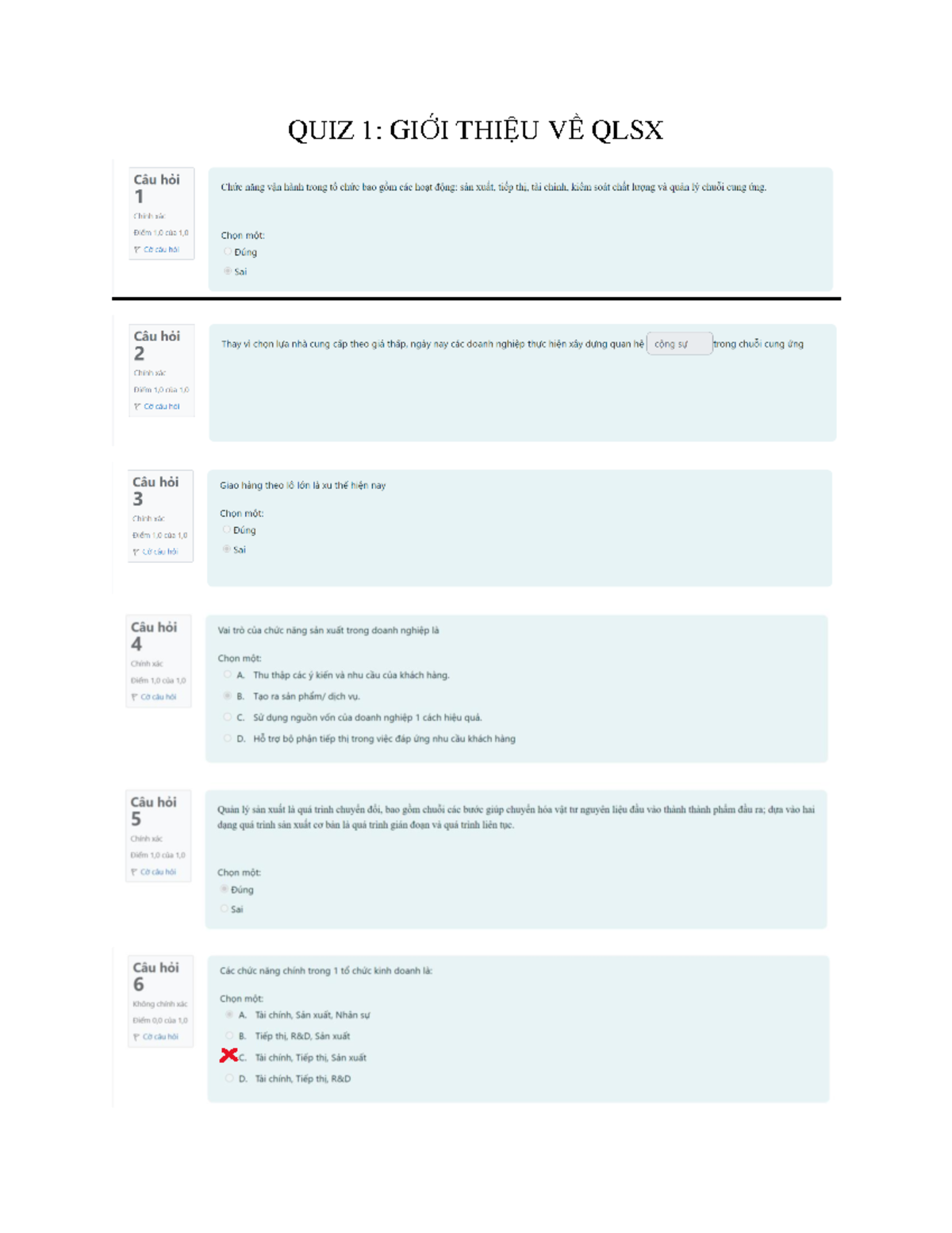 Quizz - Quản lý sản xuất cho kỹ sư - QUIZ 1: GIỚI THIỆU VỀ QLSX QUIZ 3: DỰ BÁO QUIZ 4: THIẾT KẾ ...