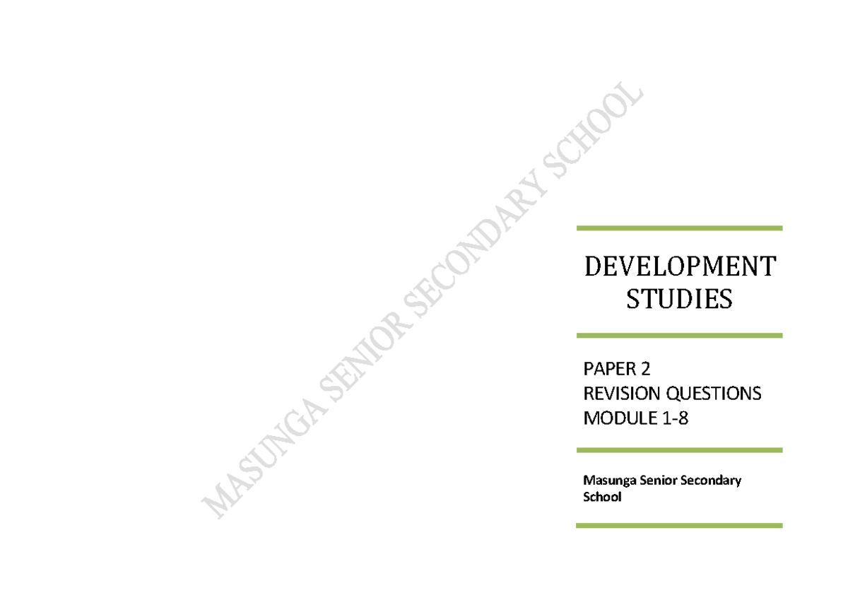 Development Studies Paper 2 Revision Questions - Modules 1-8 Guide - Studocu
