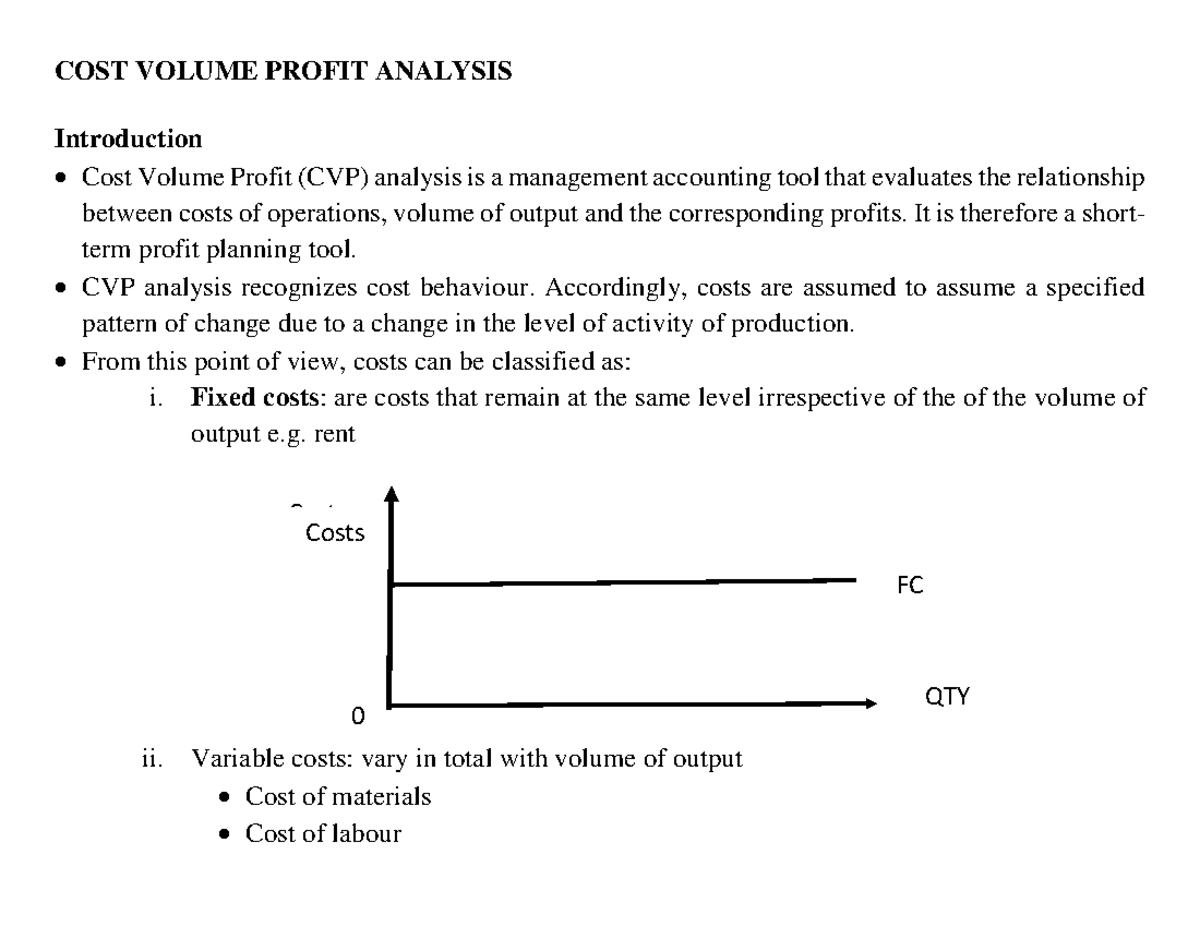 COST VOLUME PROFIT ANALYSIS: Key Concepts and Approaches - Studocu