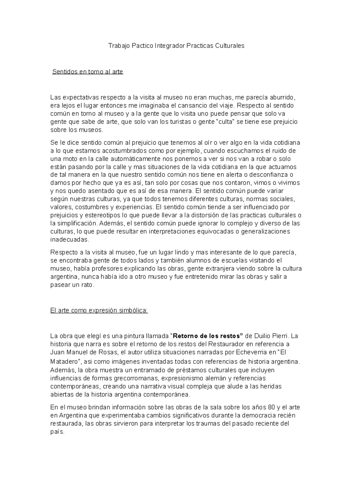 Trabajo Práctico Integrador: Prácticas Culturales y Arte - Studocu