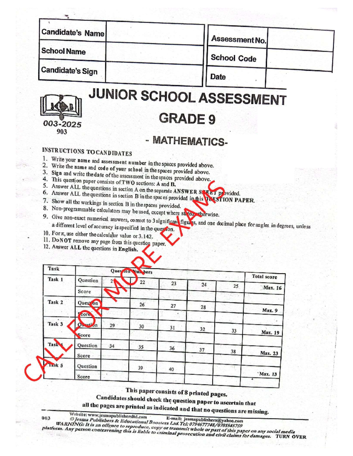 Grade 9 Maths Assessment 003 - Essential Study Guide - Studocu