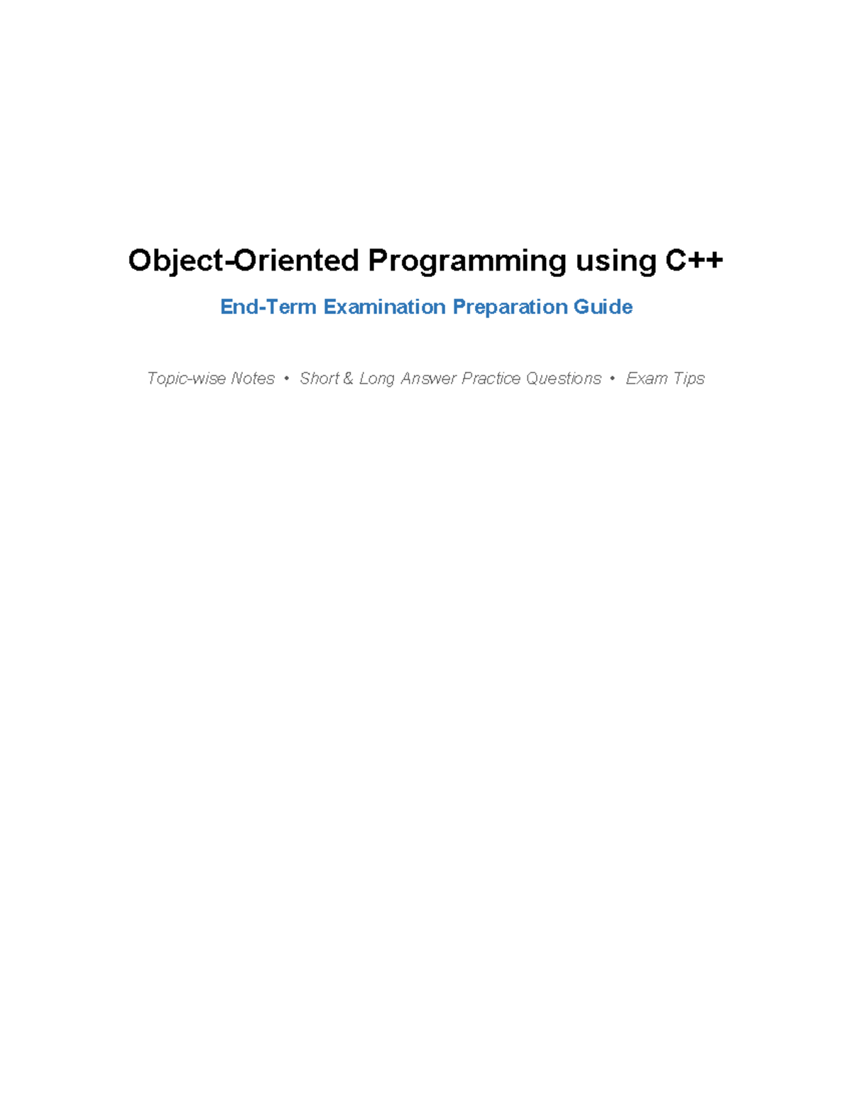 CPP OOP Exam Prep Guide: Short & Long Answer Practice Questions - Studocu