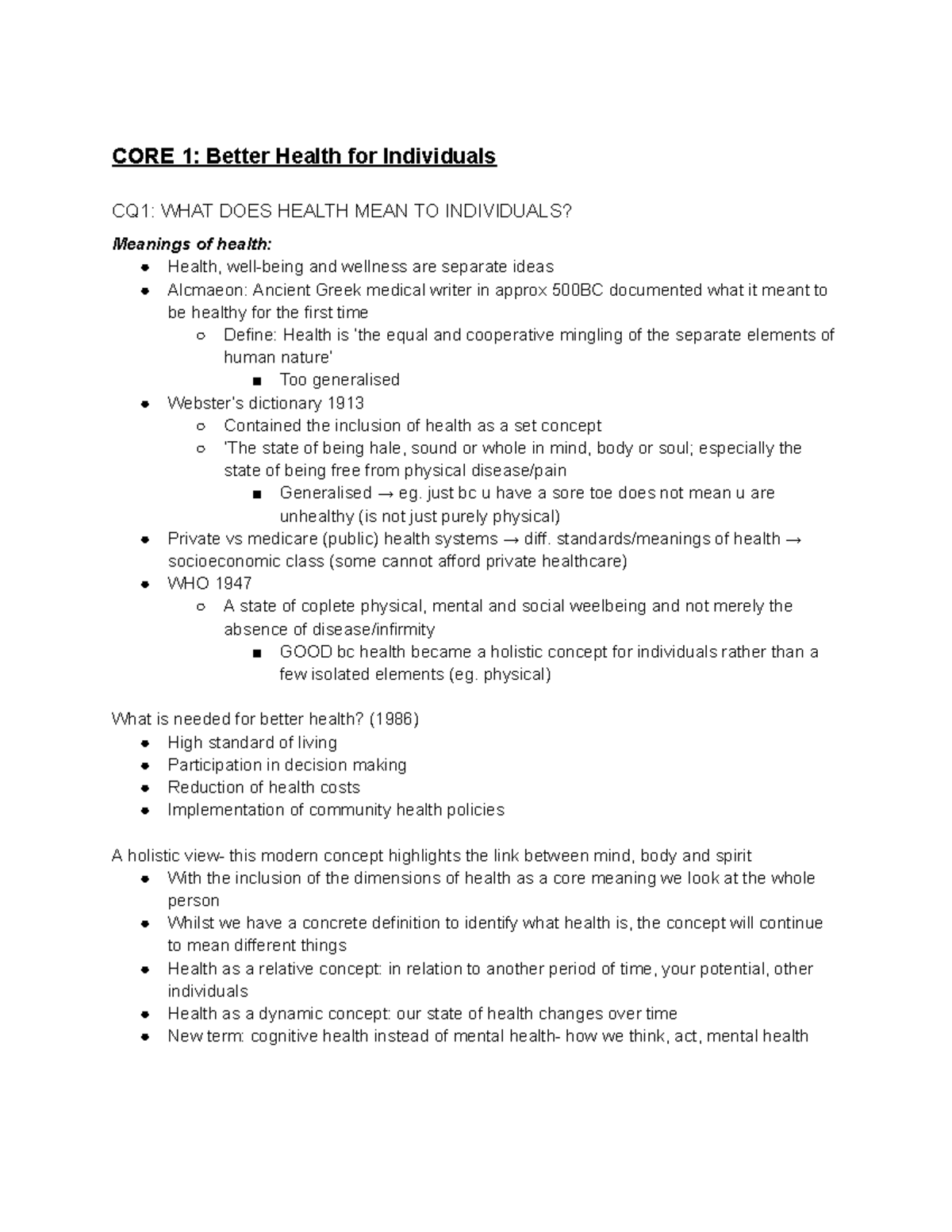 CORE 1: Understanding Health and Its Influences - PDHPE Prelims Notes ...