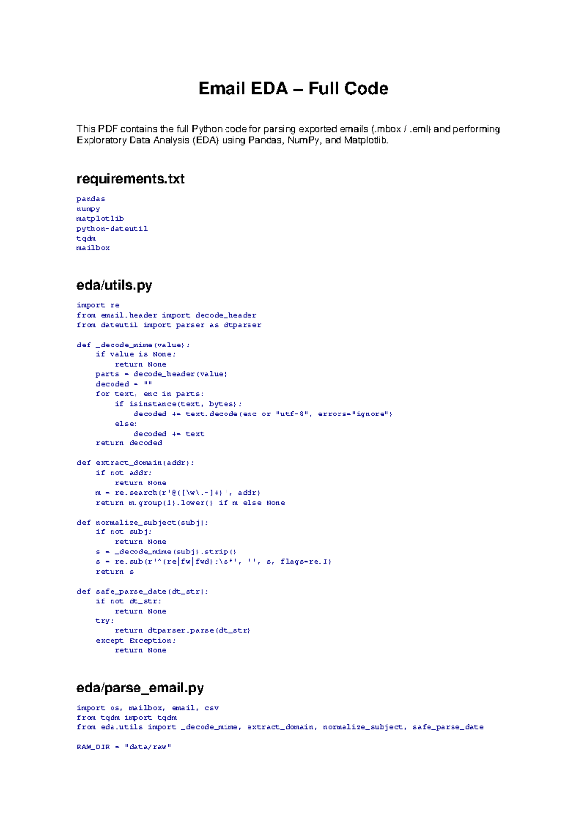 Email EDA Full Code: Python Analysis of Exported Emails - Studocu