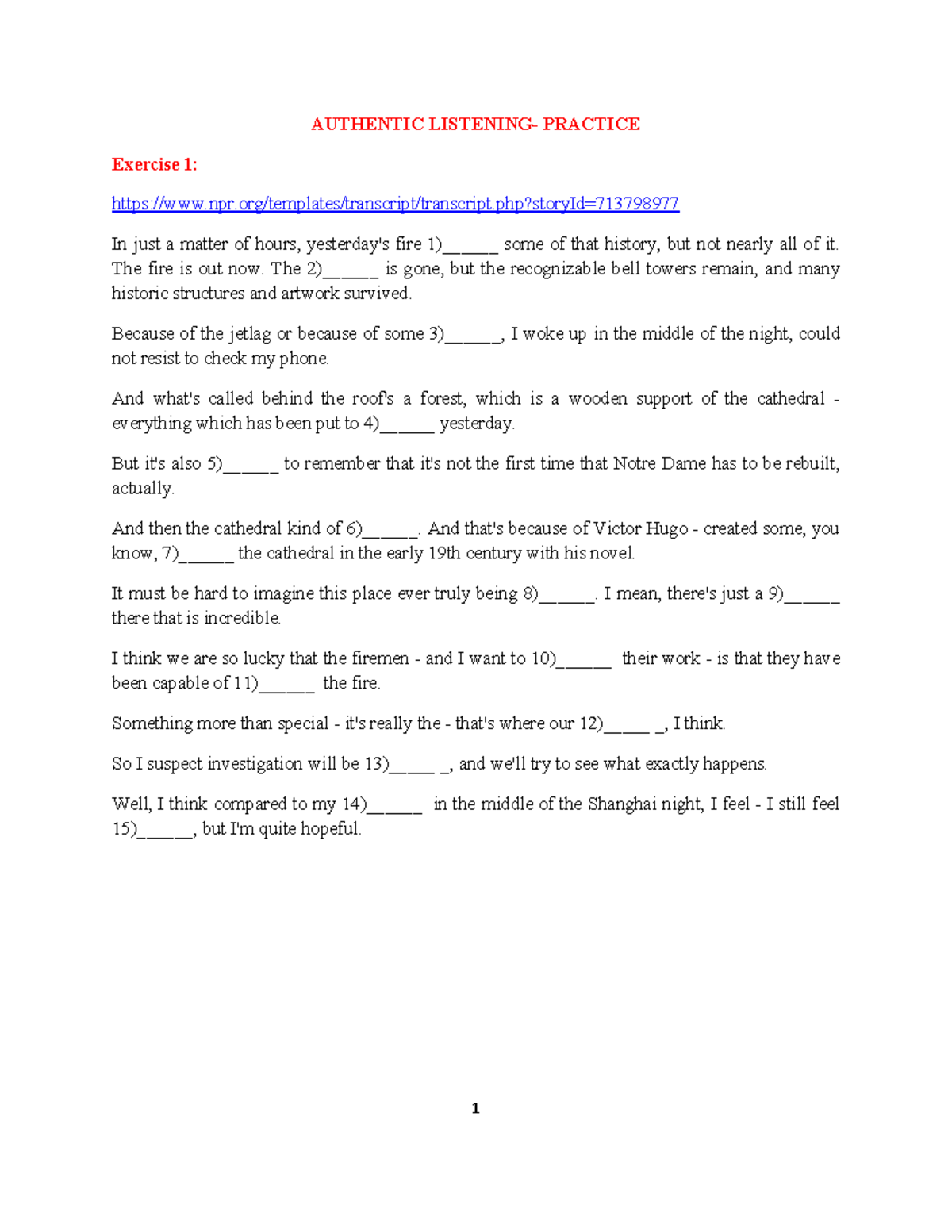 Authentic Listening Tests: Exercise 1 Insights and Reflections - Studocu