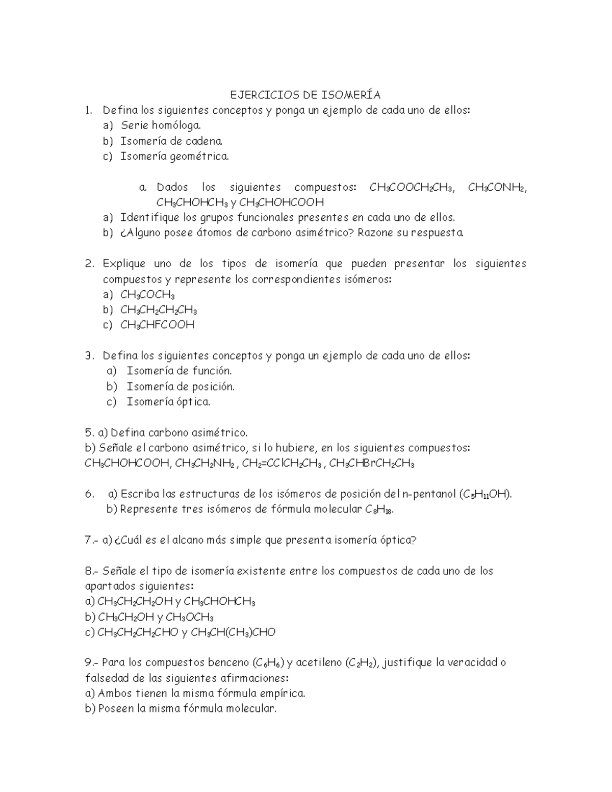 Ejercicios de Isomería - EJERCICIOS DE ISOMERÍA 1 - Studocu