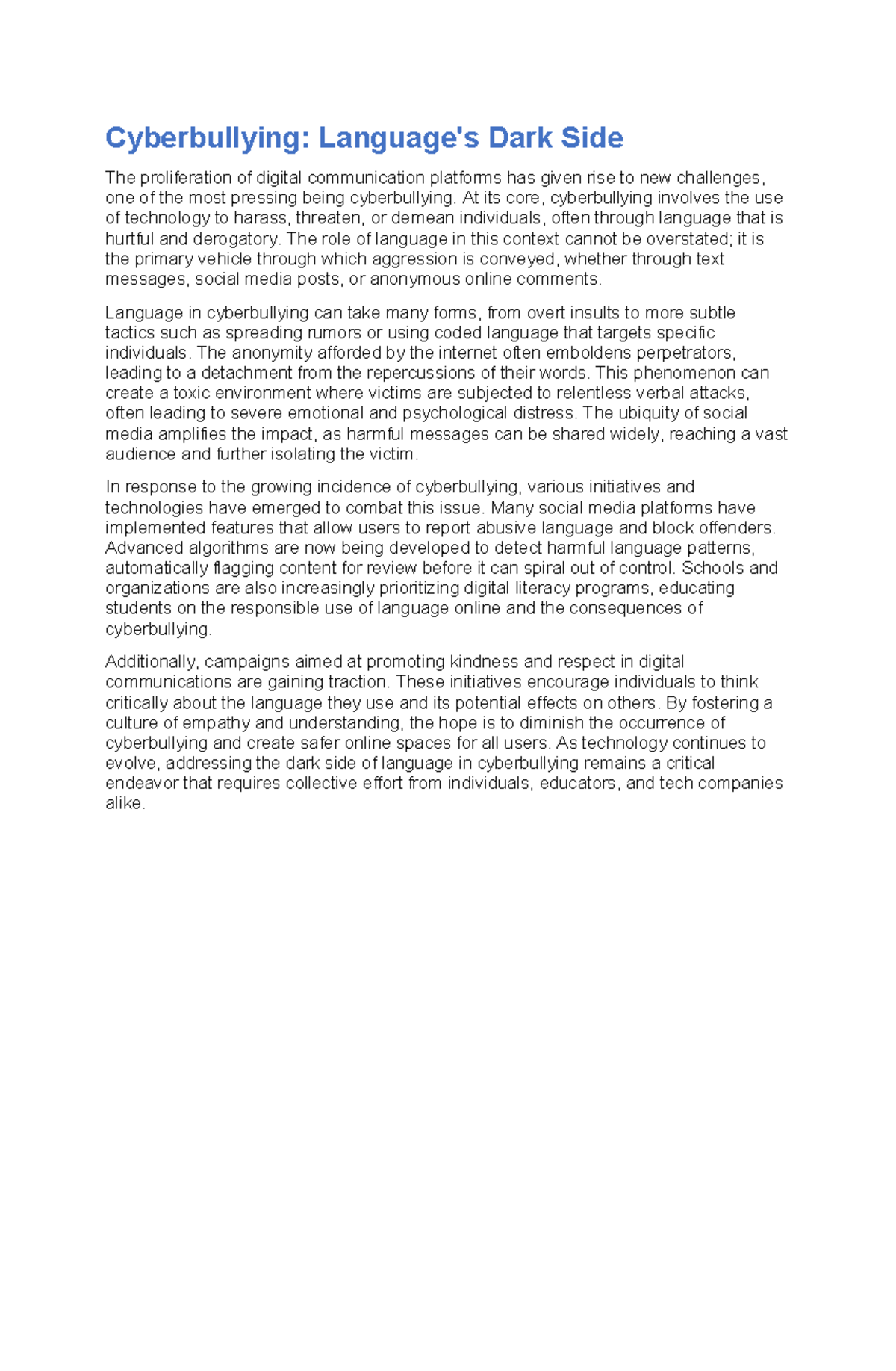 Cyberbullying Language's Dark Side - At its core, cyberbullying ...