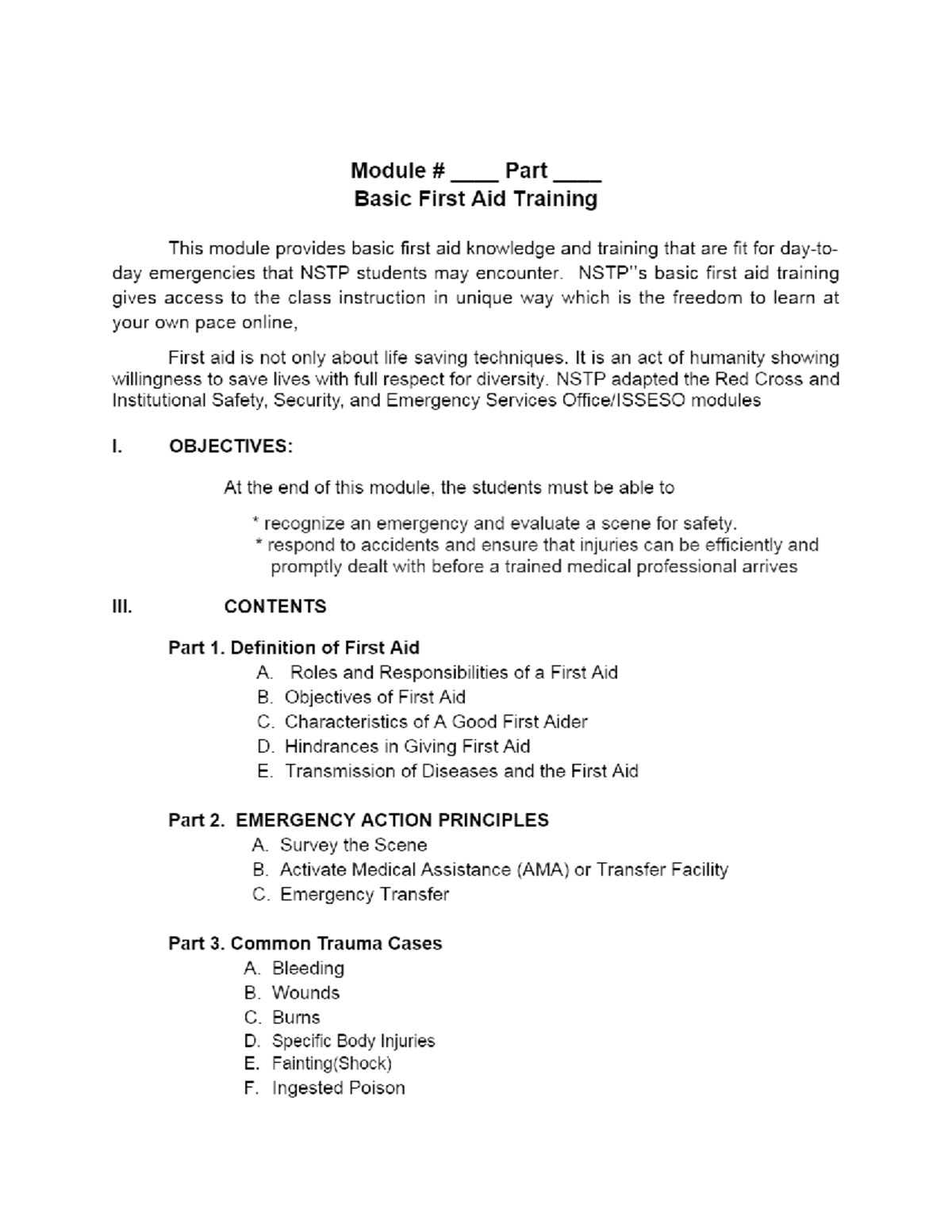 NSTP Basic First Aid Training Module: Essential Skills for Emergencies ...
