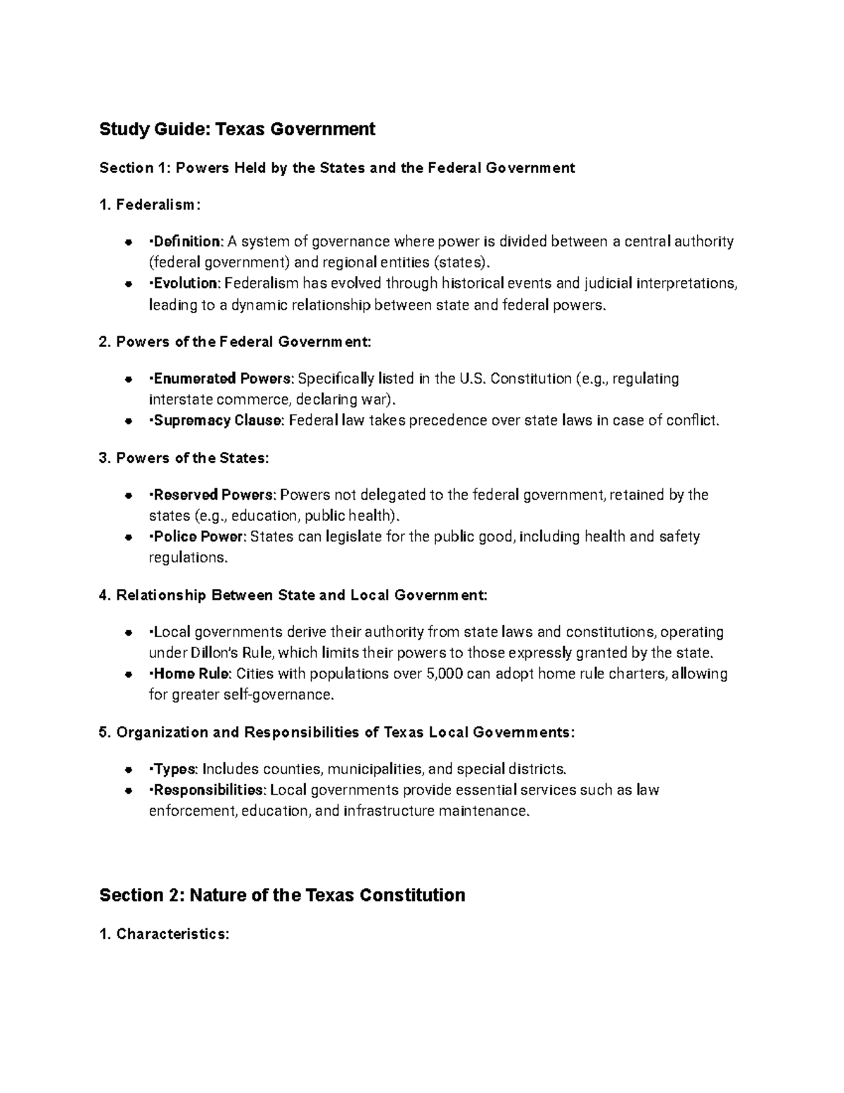 Study Guide for Texas Government (GOV 101): Powers & Constitution - Studocu