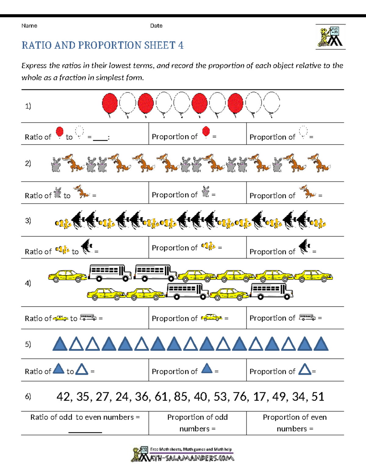 RATIO AND PROPORTION SHEET 4 - EXPRESSING RATIOS & FRACTIONS - Studocu